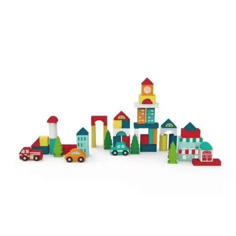 Cuburi Din Lemn Jas Pentru Constructie Oras 50 Piese Multicolor Emagro