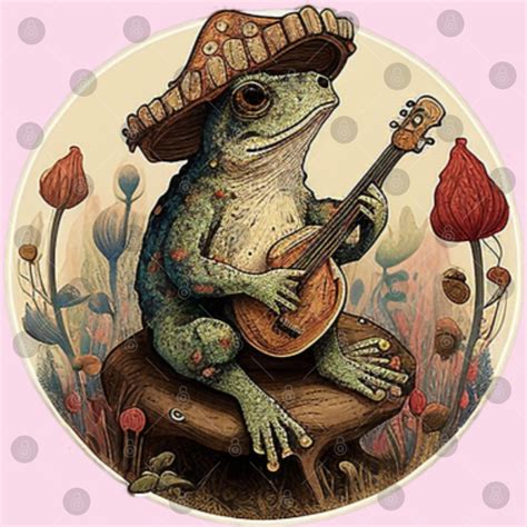 Frogs Cottagecore Aesthetic Frog Playing Banjo On Mushroom Cute 1 1