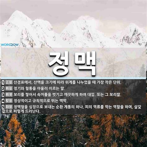 정맥 뜻 산경표에서 산맥을 크기에 따라 위계를 나누었을 때 가장 작은 단위 정기와 혈통을 아울 국어 사전