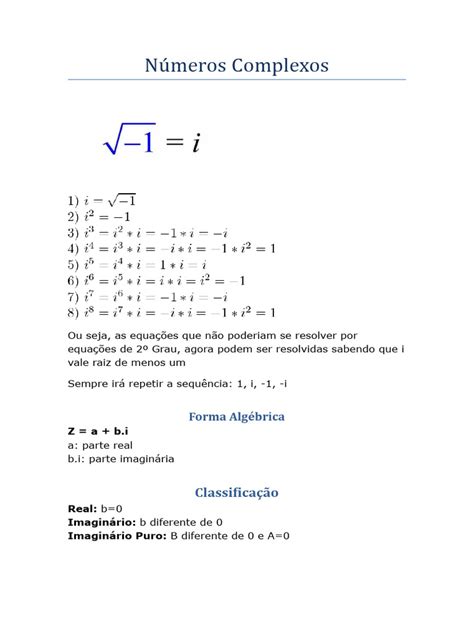 Números Complexos Pdf Número Complexo Equações
