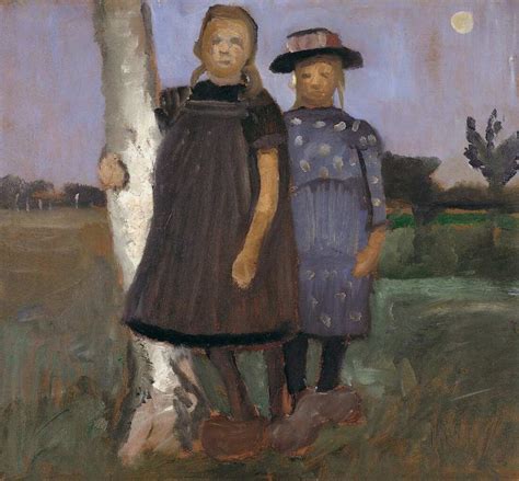 Modersohn Becker Zwei Mädchen an einem Birkenstamm stehend Kunst