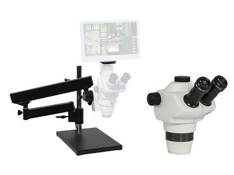Etr600lab Hd Trinocular Digital Microscope With Led Ring Light And Articulating Arm Stand