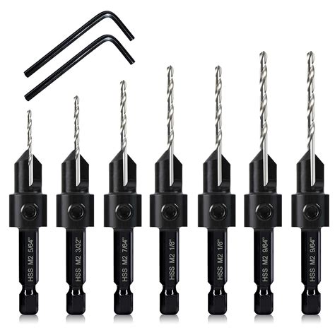 7 Pcs M2 Countersink Drill Bit Set 3in1 Wood Pilot Countersink Drill