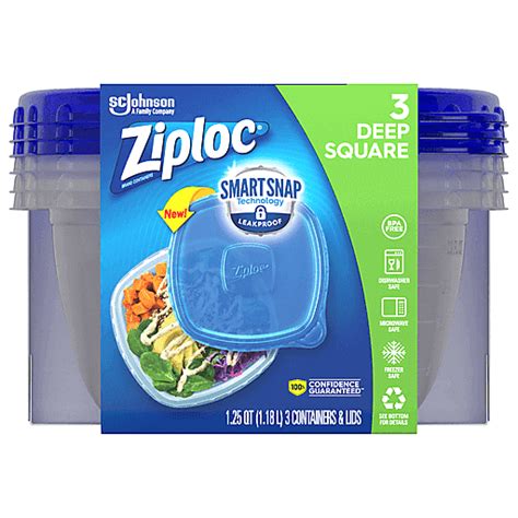 Ziploc Containers And Lids Deep Square 125 Quart 3 Ea Plastic Bags