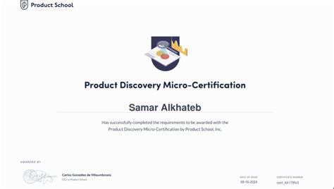 Completed Product Discovery Micro Certification Samar Alkhateb Posted