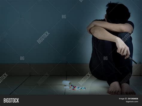 Sad Man Hug His Knee Image And Photo Free Trial Bigstock