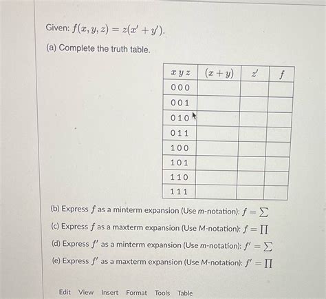 [solved] Given F X Y Z Z A Y A Complete The Truth Table