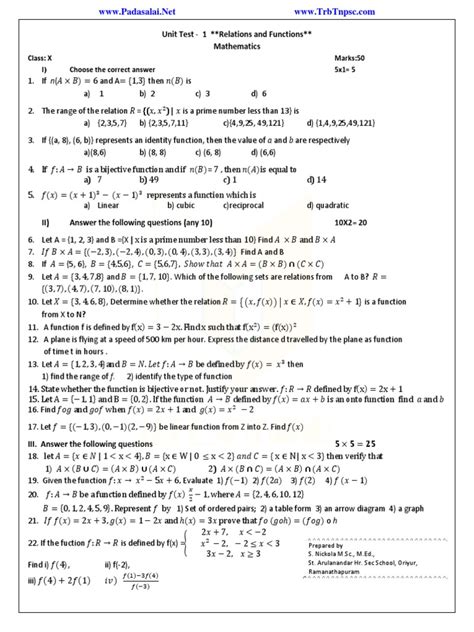 75 10th Maths Unit Test 1 Model Question Paper English Medium 1 Pdf