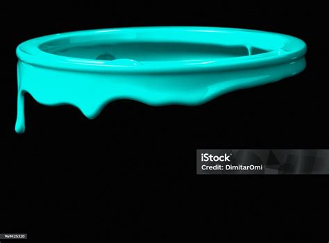 Bunte Farbe Wand Aus Metalleimer Nach Unten Undicht Auf Schwarzem