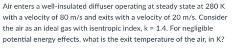 Solved Air Enters A Well Insulated Diffuser Operating At