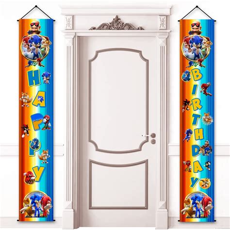 Buy 2pcs Sonic Birthday Decorations Porch Sign Door Banner For Sonic
