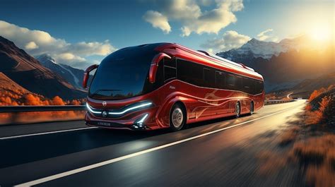Premium Ai Image Tourist Red Bus On The Road Highway Very Fast