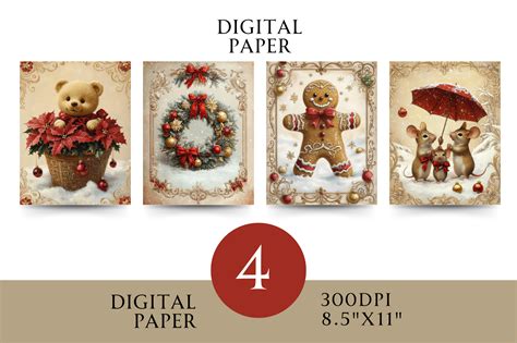 Vintage Christmas Junk Journal Paper Graphic By Watercolour Lilley