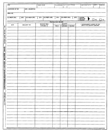 Controlled Equipage Custody Record 4442 Navsup Form 306