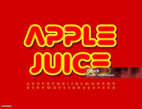 벡터 크리에이티브 엠블럼 애플 주스 빨간색 및 노란색 알파벳 문자 및 숫자 세트 건강한 식생활에 대한 스톡 벡터 아트 및 기타 이미지 건강한 식생활 과일 과일 주스