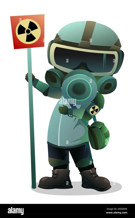 Man In Gas Mask Shows Sign Radiation Contamination Character In