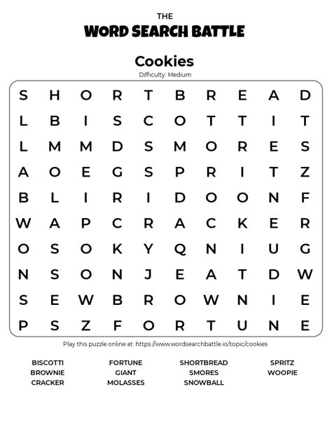 Printable Cookies Word Search