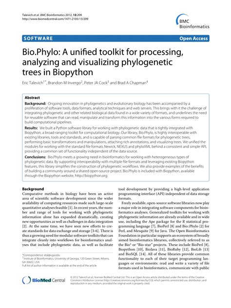 Pdf Biophylo A Unified Toolkit For Processing Analyzing And