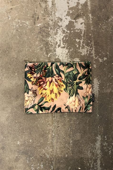 Vanilla Fly Nude Exotic Flower Printed Velvet Makeup Bag At Sue Parkinson