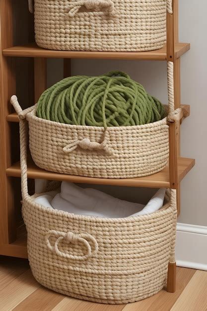 Natural Woven Rope Storage Basket Premium Ai Generated Image