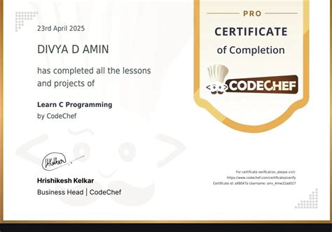 Cprogramming Codechef Codingskills Programmingbasics Certificate… Divya Amin
