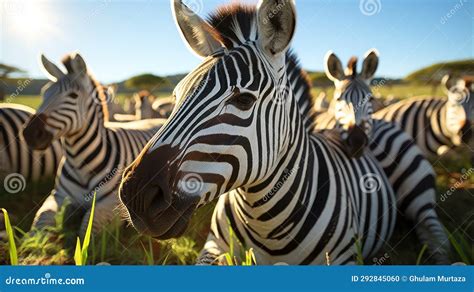 A Heard Of Zebras Grazing On The African Savannahuhd Wallpaper Stock