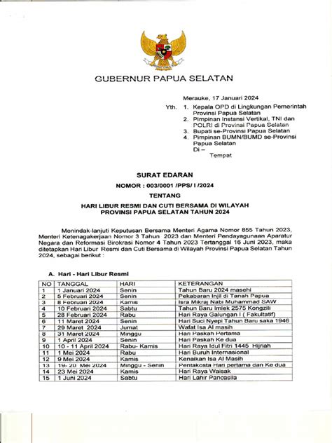 Surat Edaran Libur 2024 Pdf