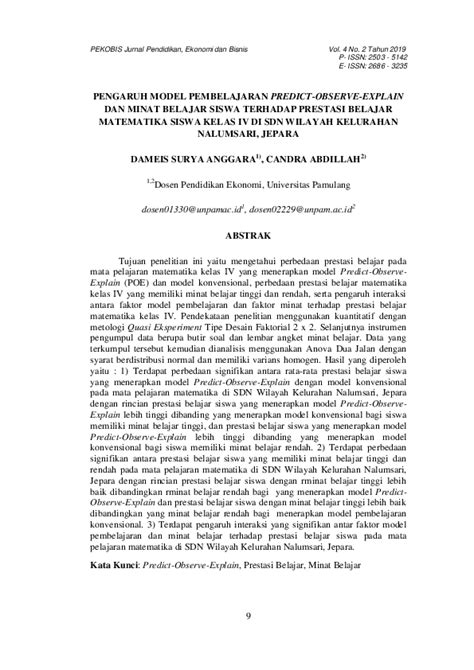 Pdf Pengaruh Model Pembelajaran Predict Observe Explain Dan Minat Belajar Siswa Terhadap