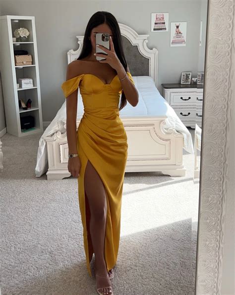 Yellow High Slit Satin Corset Dress Ddmine