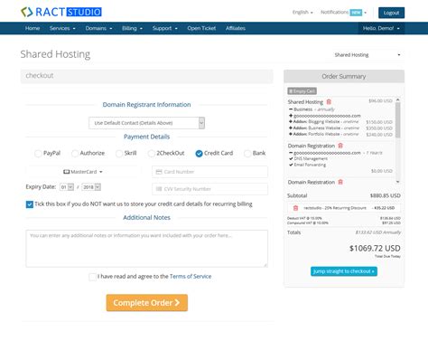 ajax hosting cart whmcs order form template one page order