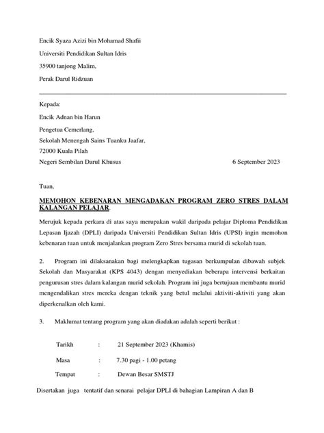 Surat Permohonan Kebenaran Sekolah Pdf