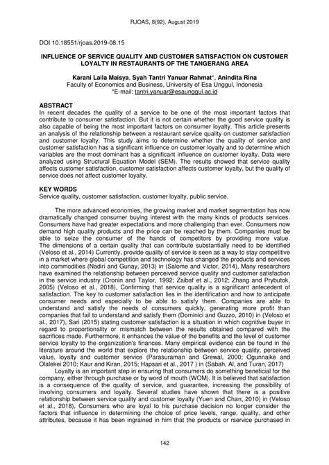 Pdf Influence Of Service Quality And Customer Satisfaction On Customer Loyalty In Restaurants