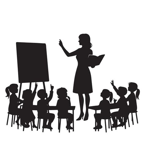 Teacher With Students Silhouette Illustration Classroom Education Scene