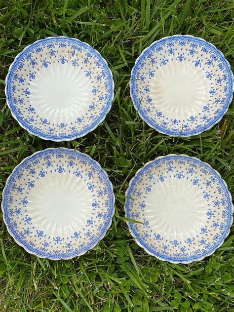 Vintage Spode Fleur De Lis Berry Bowls 1950s Copeland England Blue