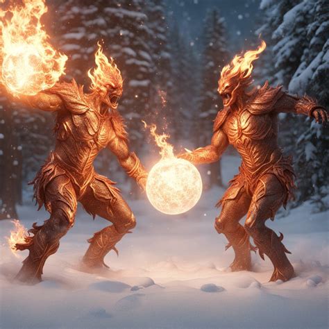 Snowballfight Between Two Fire Elementals By Ejparticles On Deviantart