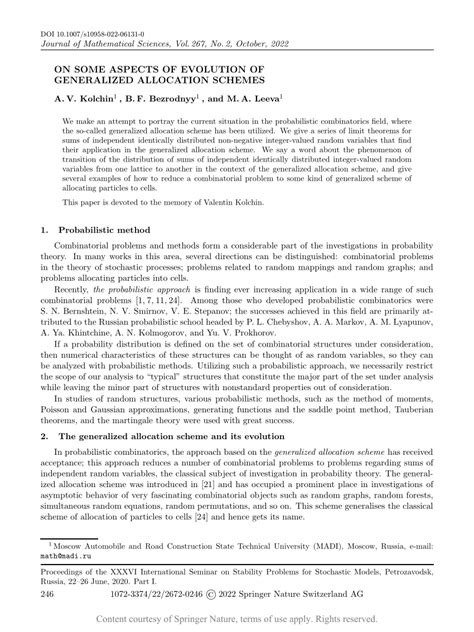 On Some Aspects Of Evolution Of Generalized Allocation Schemes Request Pdf