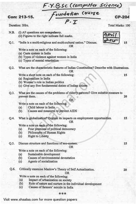 Foundation Course 1 2014 2015 Bsc Computer Science Idol Correspondence 1st Year Fybsc