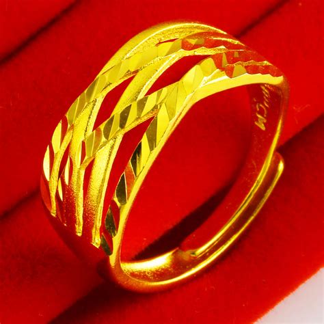 正品黄金戒指男女款足金9999纯金饰品专柜可调节真金指环活口戒子虎窝淘