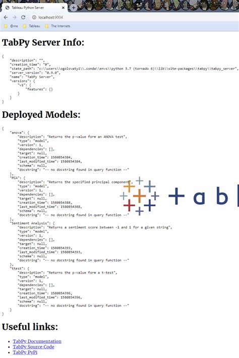 Tabpy How Do I Know What Models Are Available Tableau Sci Fi