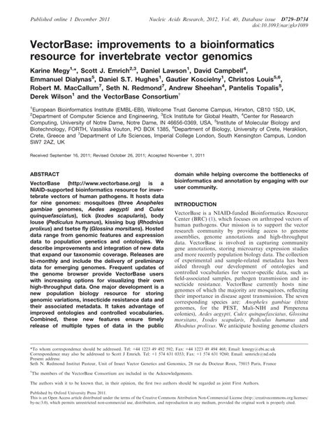 Pdf Vectorbase Improvements To A Bioinformatics Resource For Invertebrate Vector Genomics