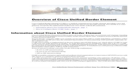 Pdf Overview Of Cisco Unified Border Element · Overview Of Cisco Unified Border Element