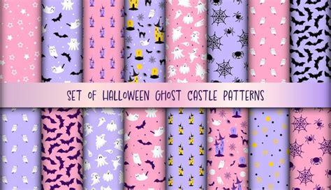 Premium Vector Vector Set Of Halloween Seamless Patterns Set Cute Pink Purple And Yellow