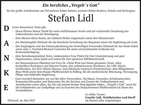 Traueranzeigen Von Stefan Lidl Trauer Merkur De