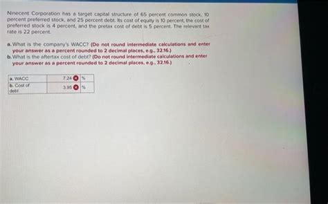 Solved Ninecent Corporation Has A Target Capital Structure