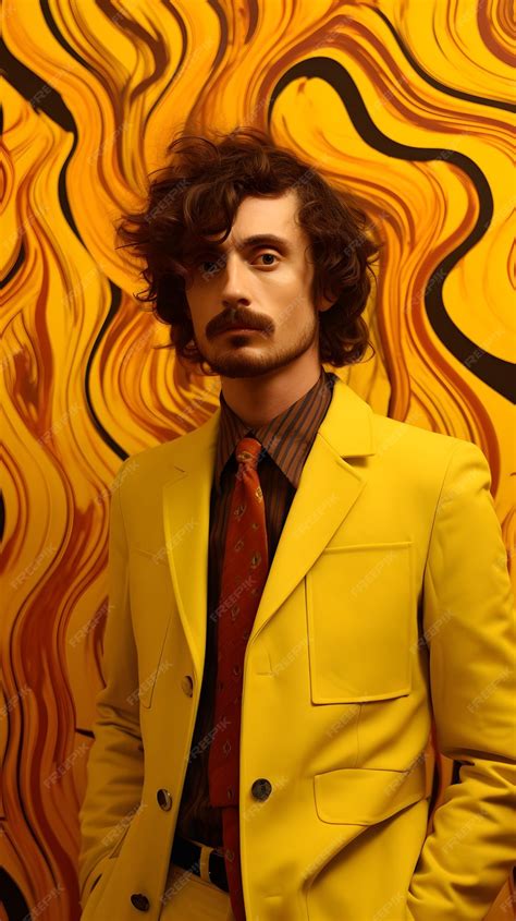 Premium Ai Image Weird Wiry Strange Male Model Golden Yellow Background