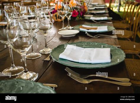 Table Setup Wedding Guest Table Reception Layout Stock Photo Alamy