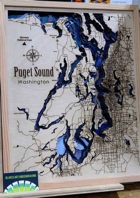 Puget Sound Topographical Map Etsy