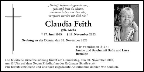 Traueranzeigen Von Claudia Feith Augsburger Allgemeine Zeitung