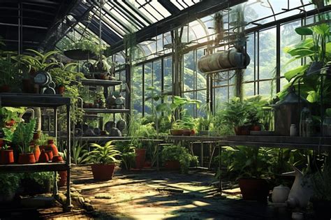 Premium Photo Greenhouse Interior With Plants In Glasshouse Ai Generated