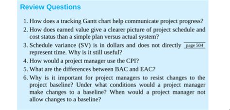 Solved Review QuestionsHow does a tracking Gantt chart help | Chegg.com
